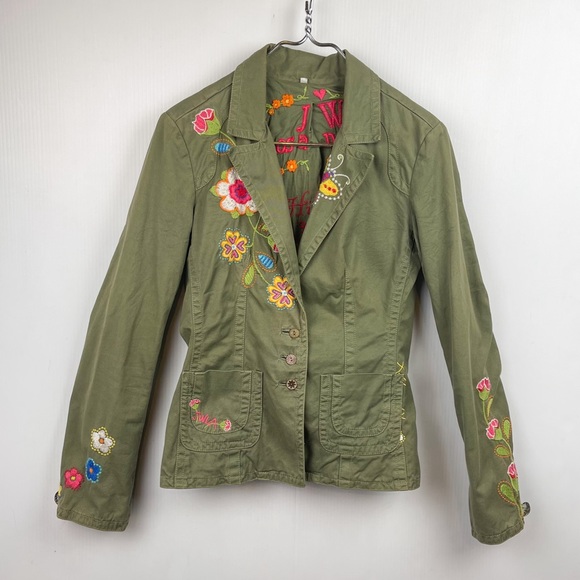 Johnny Was | Jackets & Coats | Jw By Johnny Was Army Green Embroidered ...